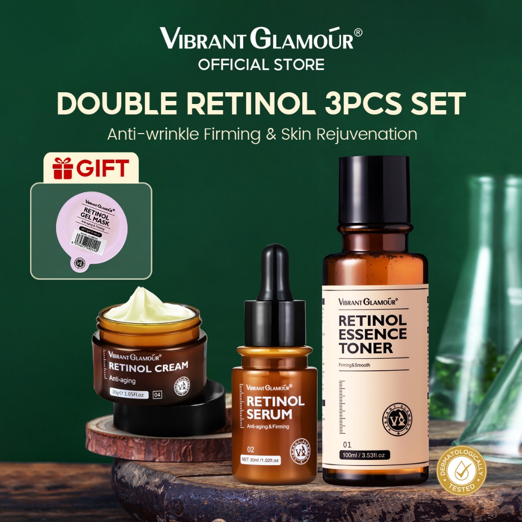 VIBRANT GLAMOUR Retinol Set Face Cream+Facial Serum Toner VA Anti Aging ...
