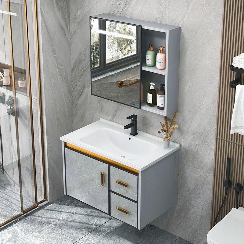 Lavatory Ceramic Sink Bathroom Mirror Cabinet Wall Mounted Combo Set ...