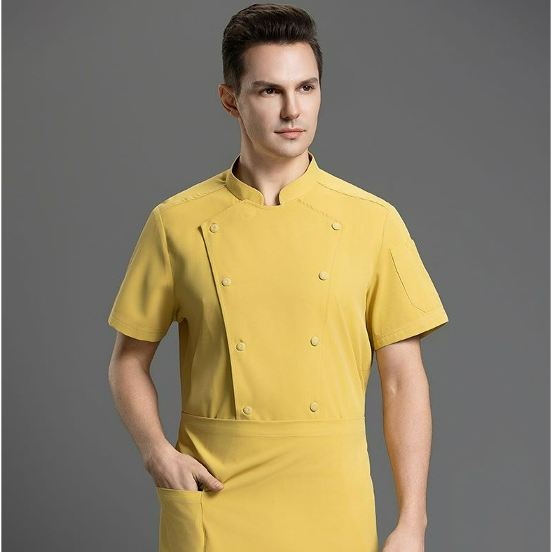 Man Restaurant Chef Jacket Short Sleeve Woman Cafe Kitchen Work Wear ...