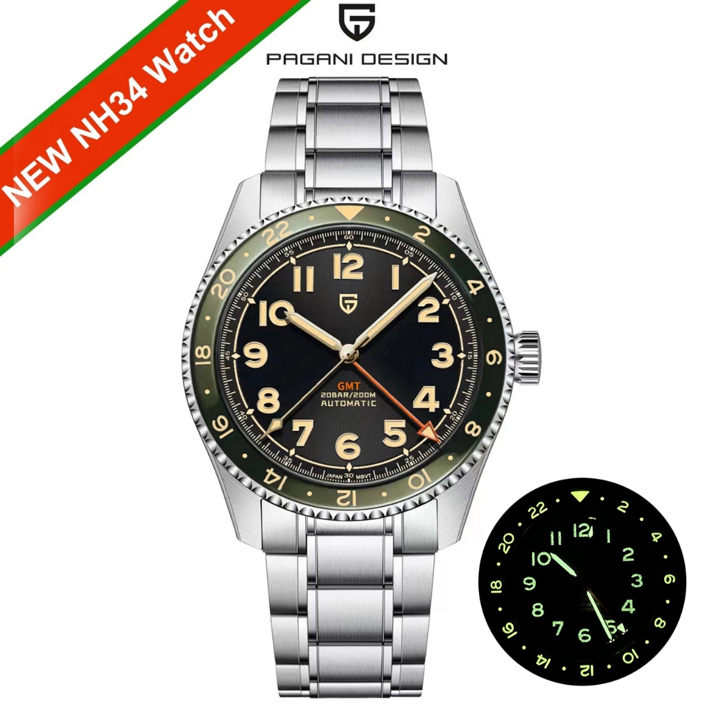 PAGANI DESIGN 2024 NEW GMT Men'S Sports Automatic Mechanical Watch For Man Japan NH34 Stainless ...