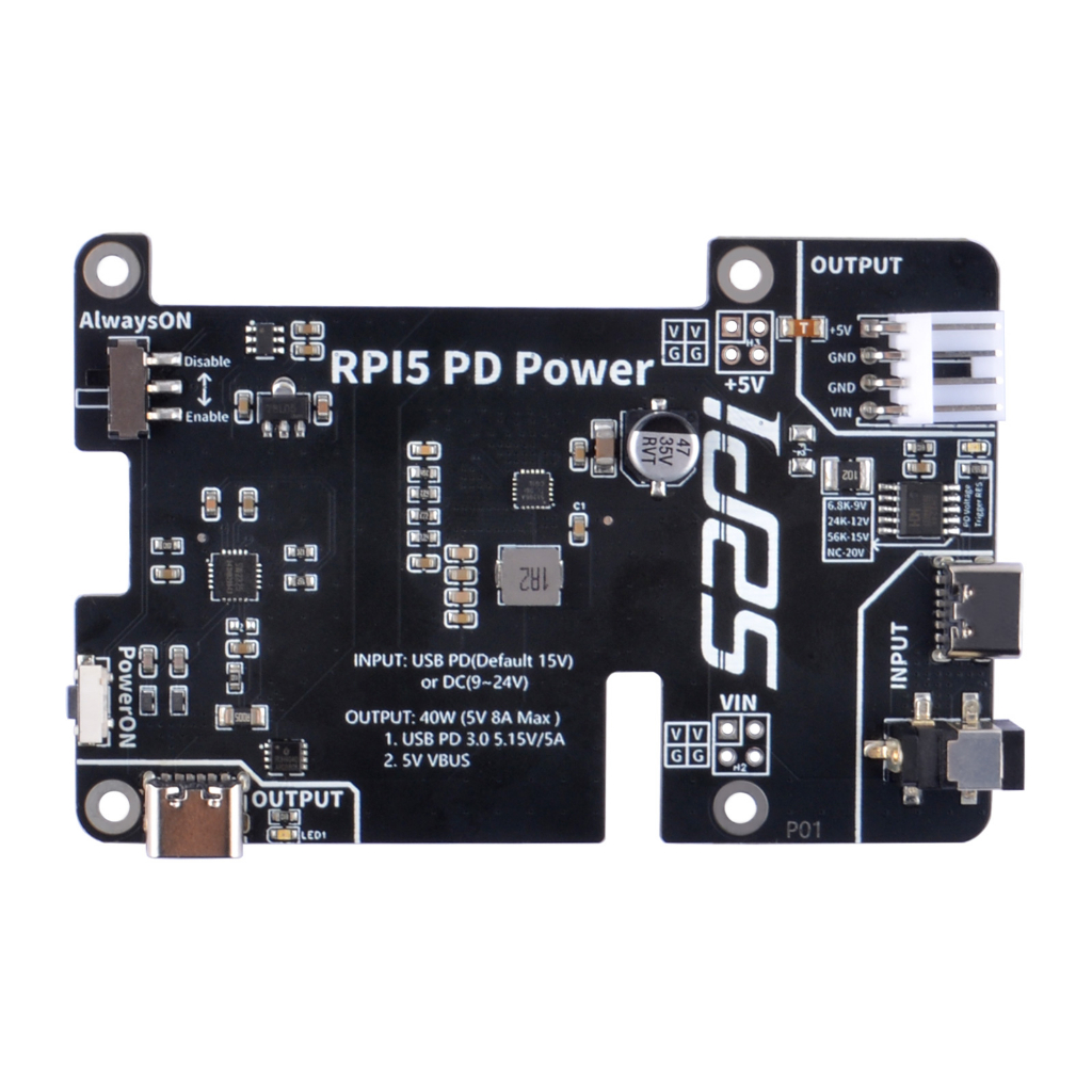 52Pi RPi 5 PD Power Expansion Board for Raspberry Pi 5 with Always-ON ...