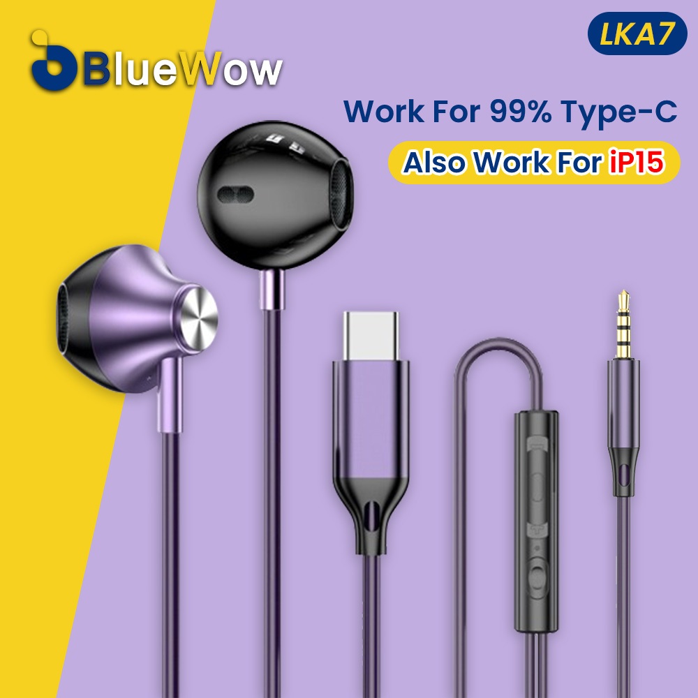 BlueWow Metal Earphone type-c in-ear Wired Headphone HIFI Sound Quality ...