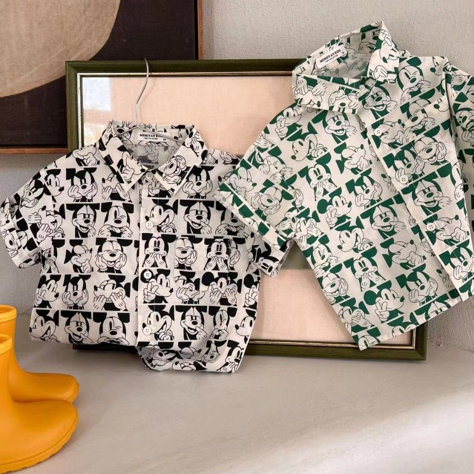 【Ready Stock】1-9Y Boys Korean Style Casual Cotton Linen Printed Long Sleeve Cartoon Bear Shirt ...