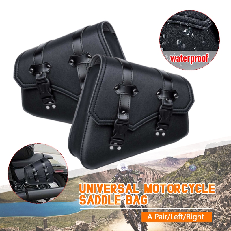 A Pair Left &Right Side Universal Motorcycle Saddle Bag Black PU ...