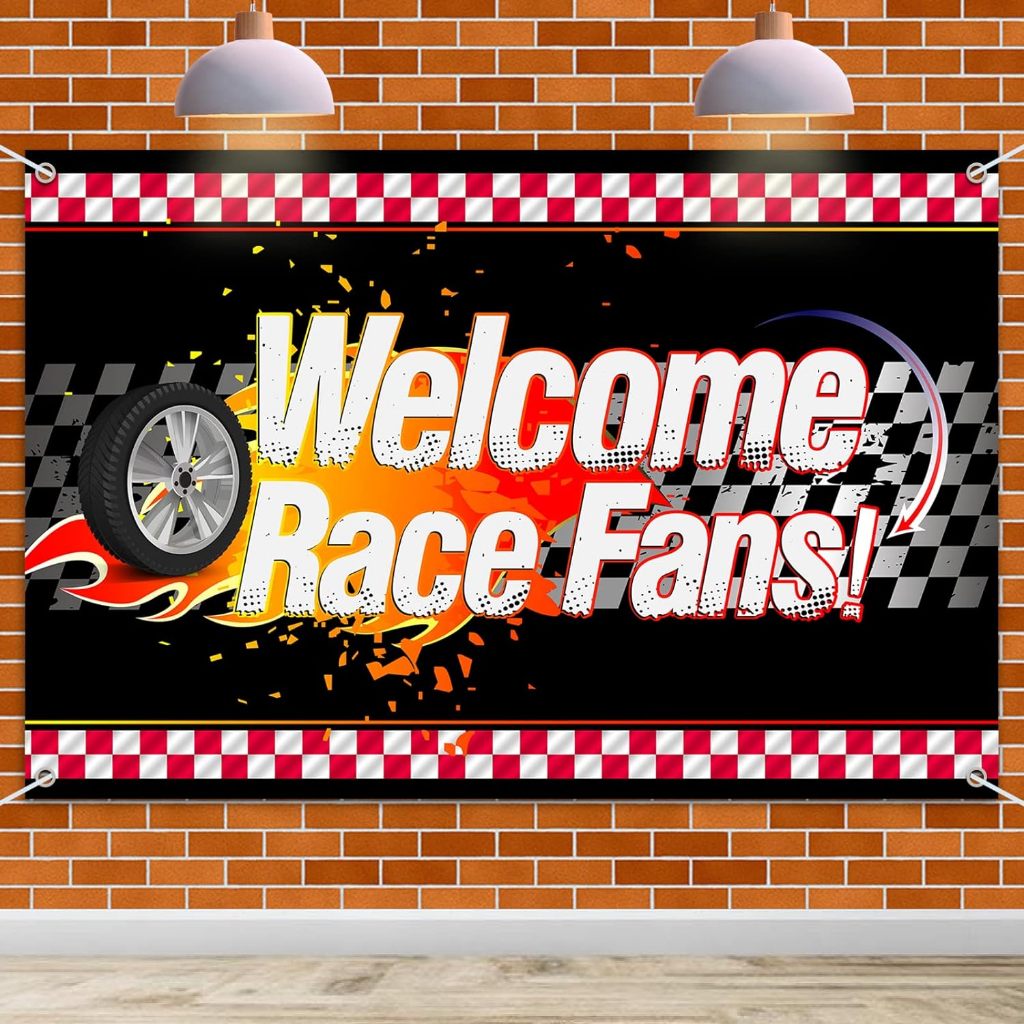 Welcome Race Fans Banner Backdrop - Racing Car Birthday Decorations ...