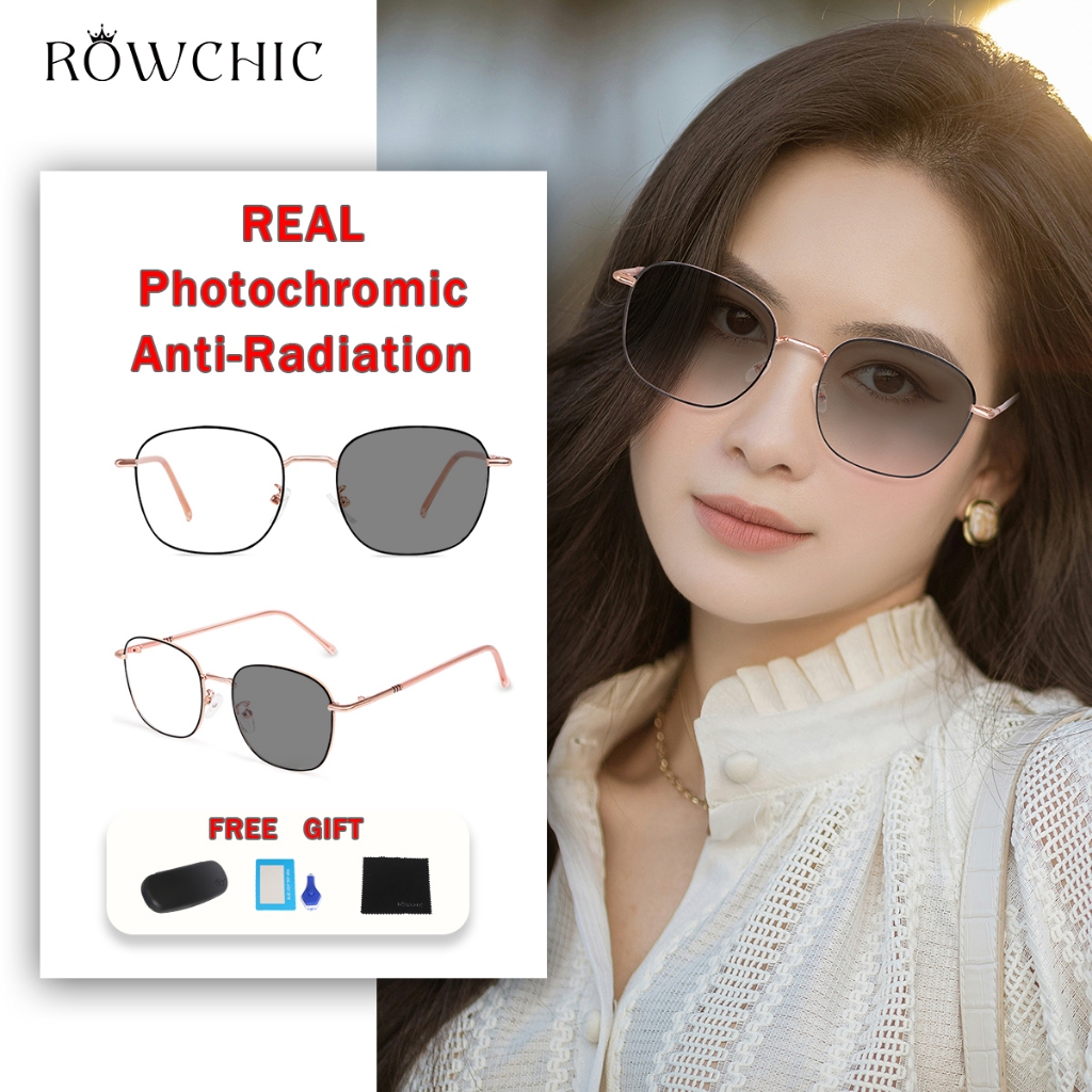 ROWCHIC Photochromic Eyeglass Anti Radiation Frameless Eyewear Korean ...