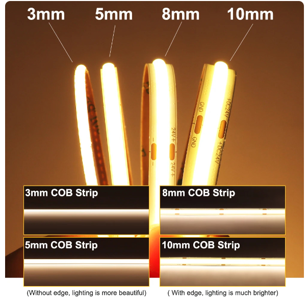 DC12V 24V COB LED Light Strip Narrow Version 3/5/8/10mm Highlight Non ...