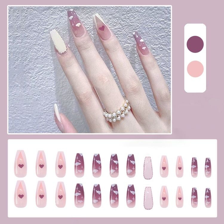 With 24 Jelly Glue 24Pcs Nail Art Fake Nails French Long Fake Nails ...