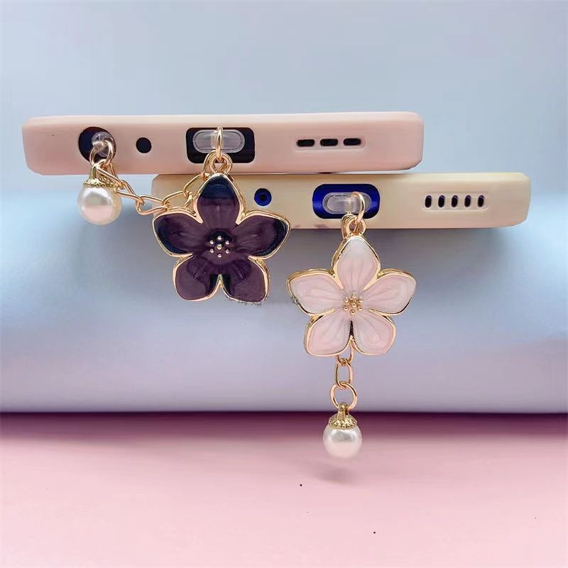 metal cute pink black white cherry blossom anti dust plug for mobile ...