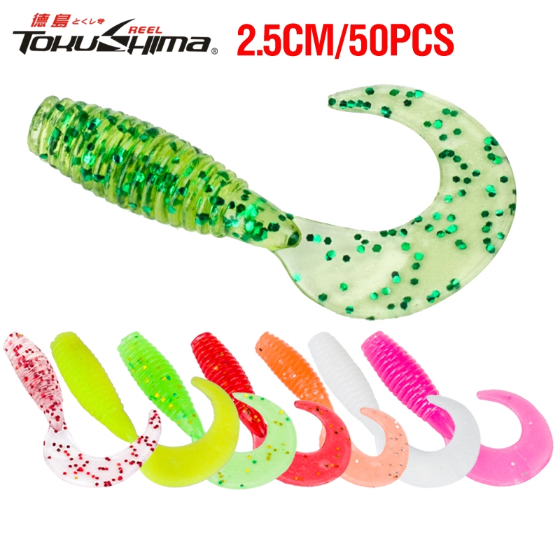 50pcs Grub Curly-Tail Fishing Lure Soft Worm Lures 8color Floating ...