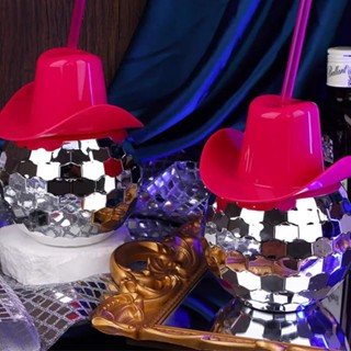 Disco Ball Cups Cowboy Hat Cups With Straw 70s Cowboy Disco Round ...