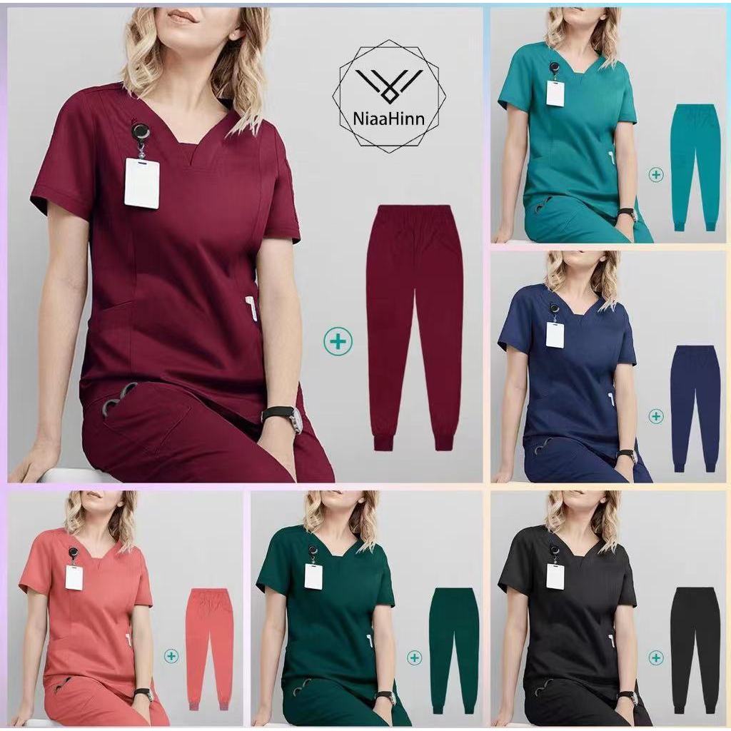 NiaaHinn Women Men Scrub Suit Set with cargo pants Doctor Nurse Uniform ...