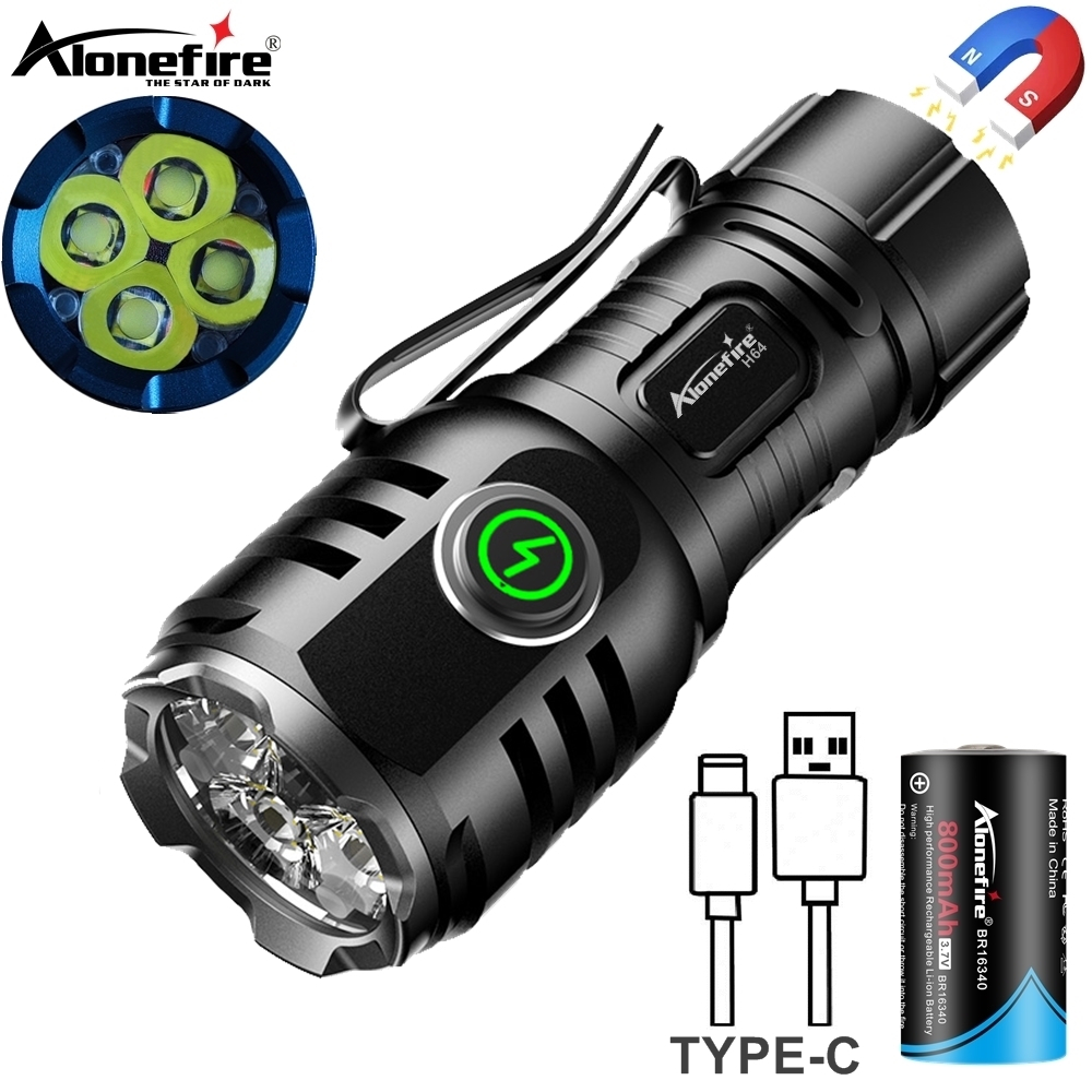 Alonefire H64 4LED Mini Flashlight Powerful Type-C Rechargeable ...