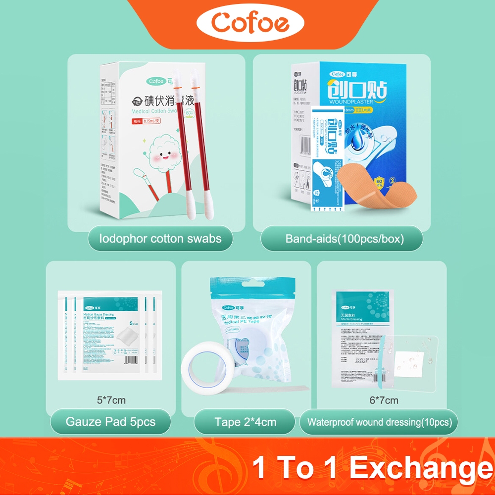 Cofoe Medical First Aid Kit Emergency Survival Rescue Supplies Iodine Cotton Swab+Adhesive ...