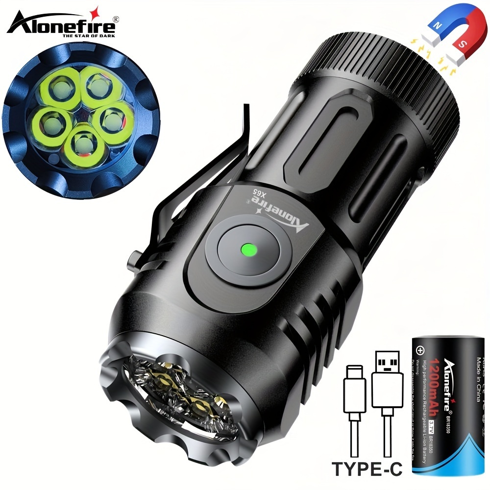 Alonefire X65 Mini 5LED Flashlights USB Rechargeable With 18350 Battery ...
