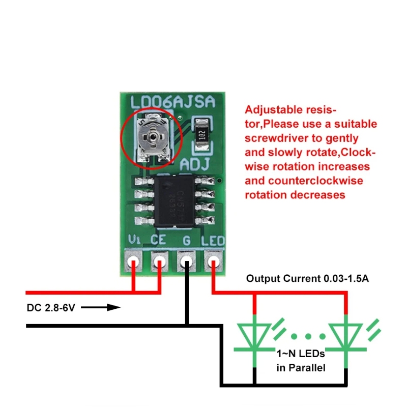 30-1500MA Adjustable Constant Current LED Driver DC 3.3V 3.7V 4.2V 5V ...