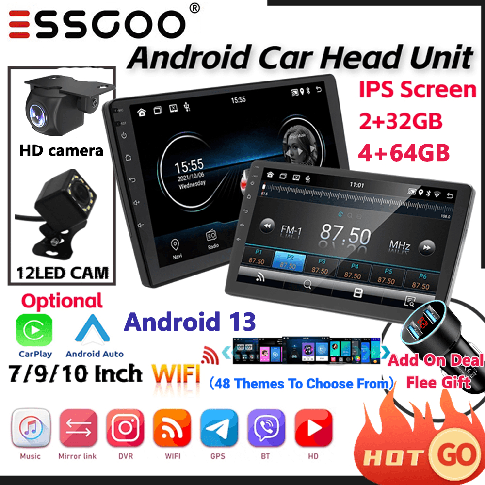ESSGOO 2 Din Universal Android Car Radio Bluetooth/GPS/FM Touch Screen Car Head Unit 10/9/7 Inch ...