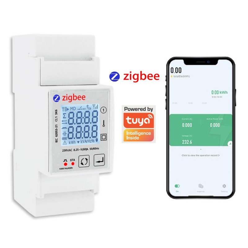 TAC2161C Tuya Smart ZigBee Energy Meter Single Phase 80A Din Rail Power ...