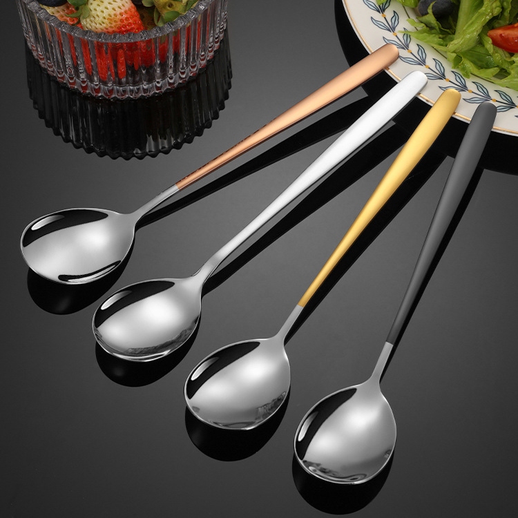 304 Stainless Steel Spoon Household High-Grade Titanium-Plated Dessert ...