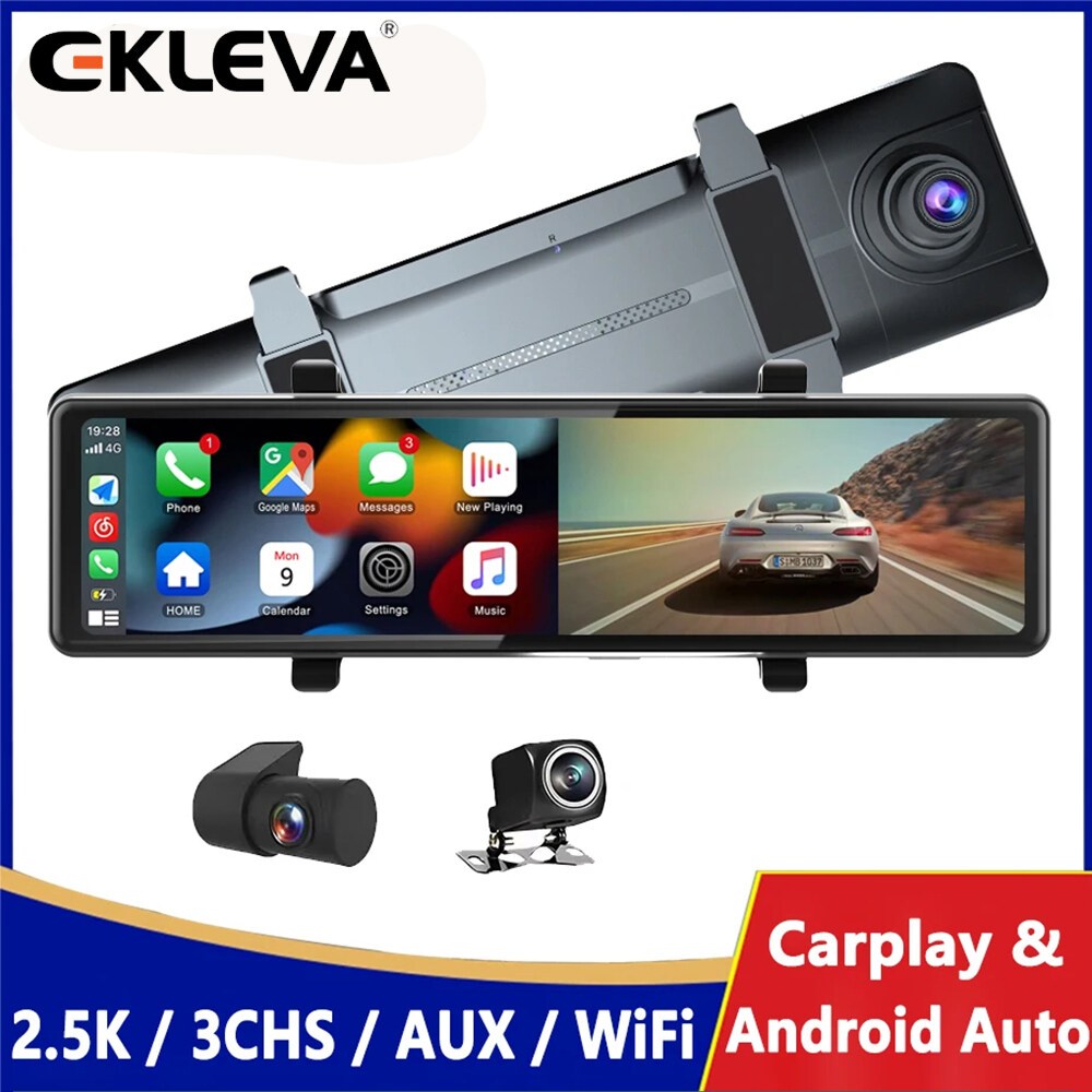 EKLEVA 3 Cameras Car Mirror Video Recording 1440P Dash Cam Carplay ...