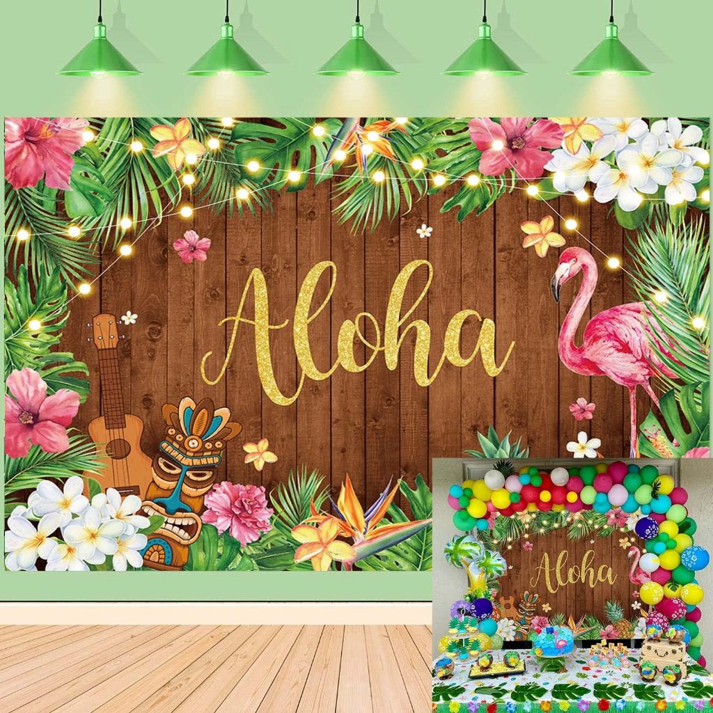 Summer Aloha Luau Party Backdrop Hawaiian Flamingo Background Palm ...