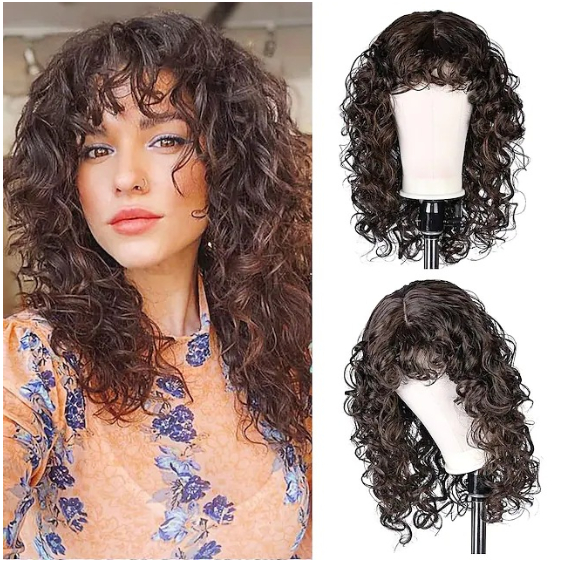 European American Ladies Wig Ladies Brown Black Small Curly Long Curly ...