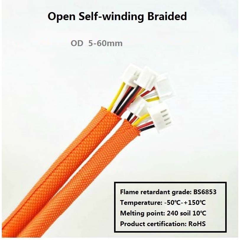 5~60mm Open Self-Winding Braided Mesh Pipe Orange Textile Sleeve Flame ...