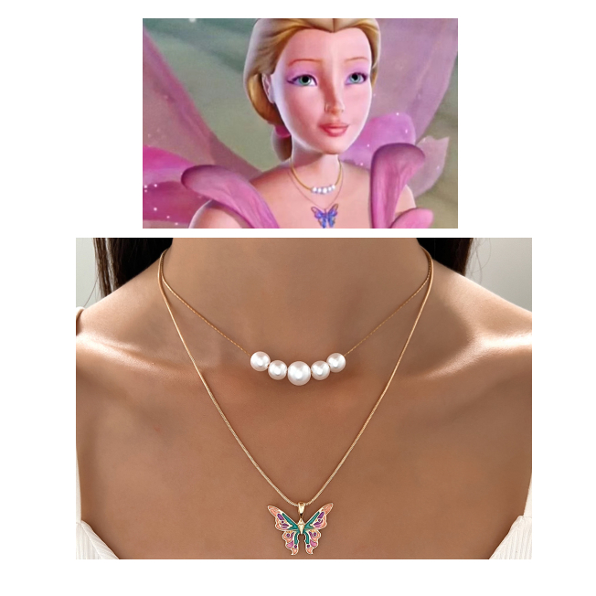 Barbie Jewelry Mariposa Fairytopia Butterfly Pendant Pearl Necklace for ...