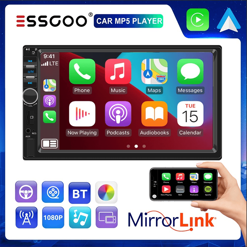 ESSGOO Carplay Android Auto 2 Din 7 inch Car MP5 player Bluetooth ...