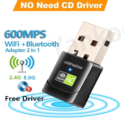 600Mbps USB Wifi Dongle Wireless WiFi Bluetooth Adapter 2.4G/5GHz PC ...
