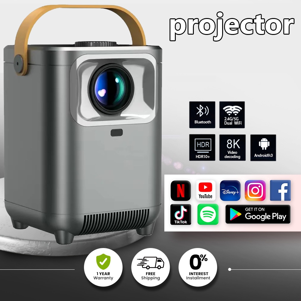 Portable Smart Mini 4K Full HD Projector OS Android WiFi Bluetooth HDMI ...