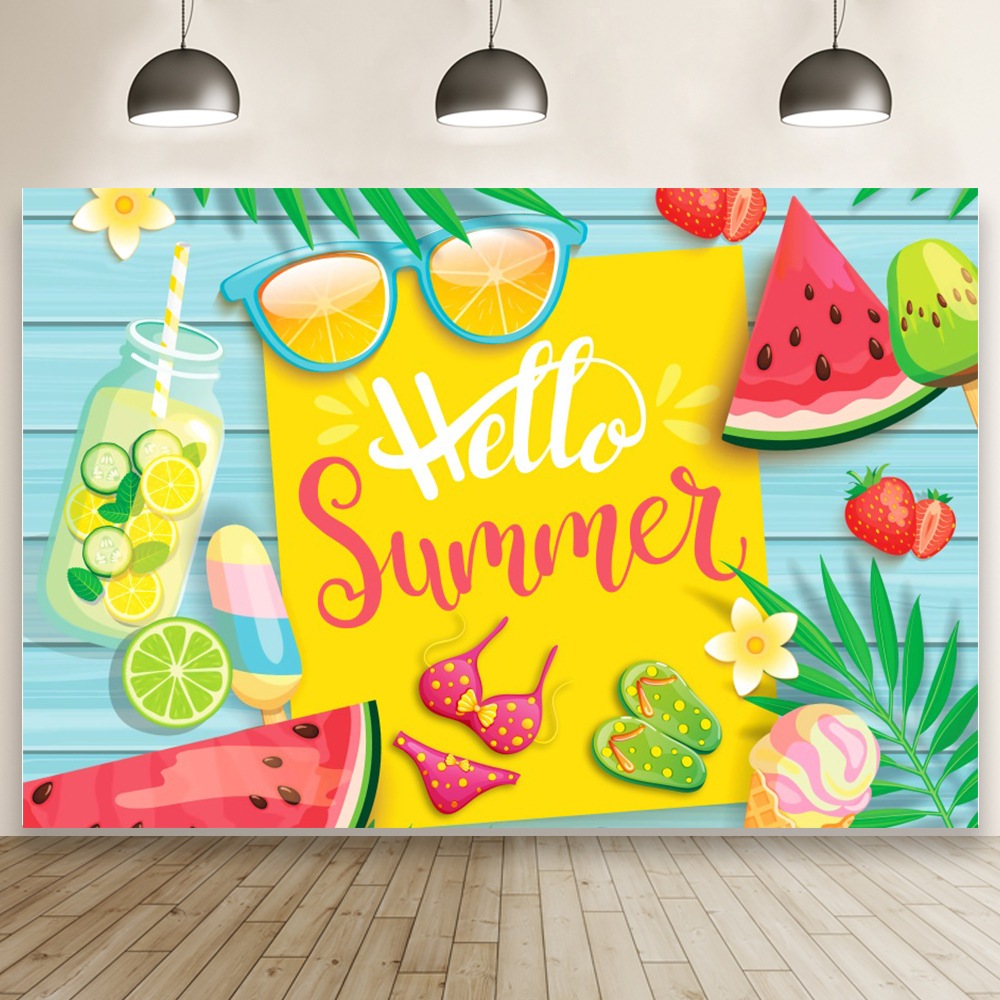 Hello Summer Pool Party Background Decor Banner Happy Birthday Photo ...