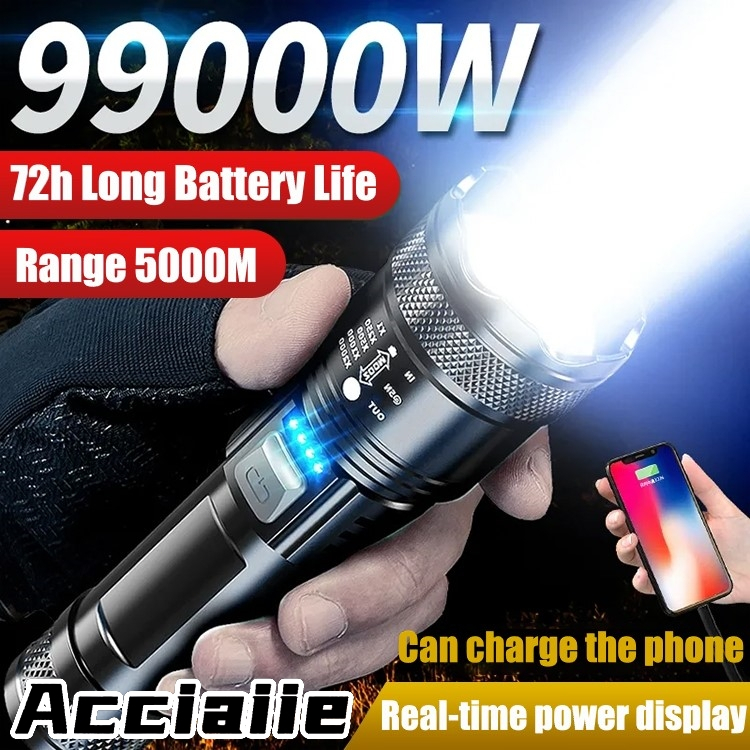 Acciaiie Super Bright Zoom LED Flashlight Rechargeabl Waterproof ...