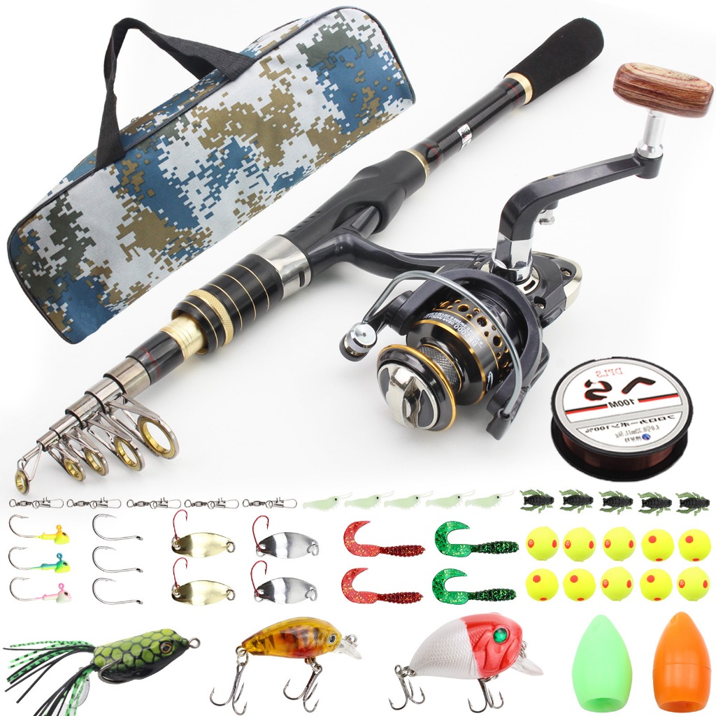 Fishing Rod Set Telescopic Fishing Rod Pole with Spinning Reel Combo ...