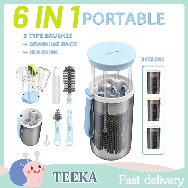 TEEKA Travel Bottle Cleaner Kit, Baby Bottle Brush Set with Silicone ...