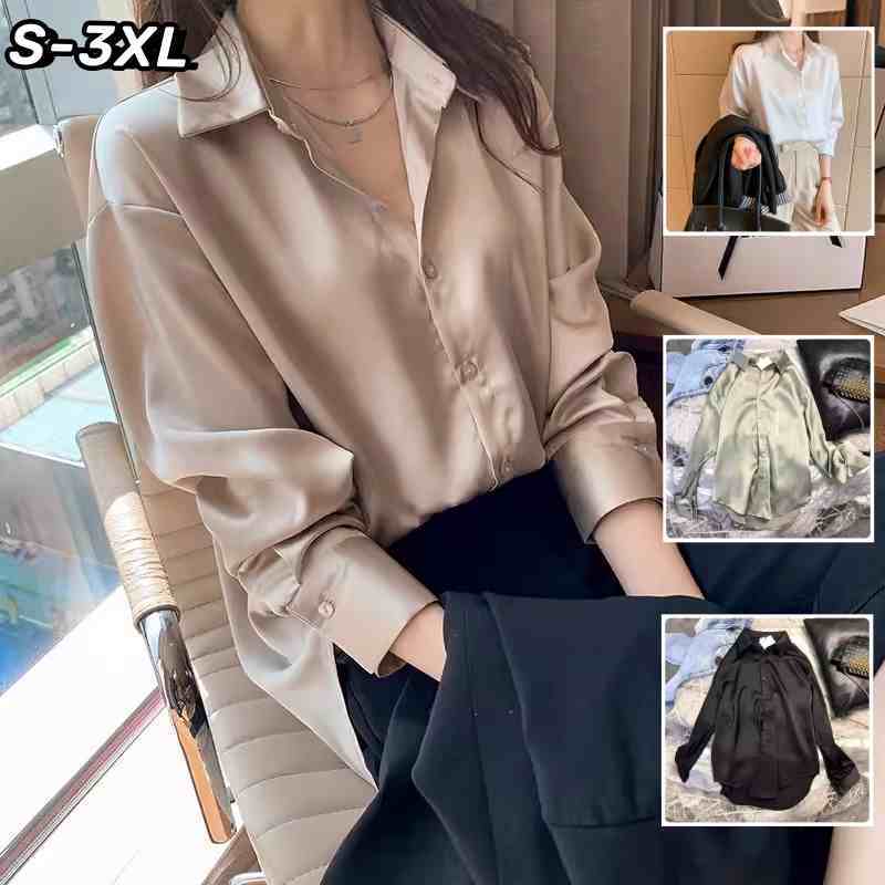 {shipped From Manila Cod}satin Chiffon Blouse For Women Glossy Long