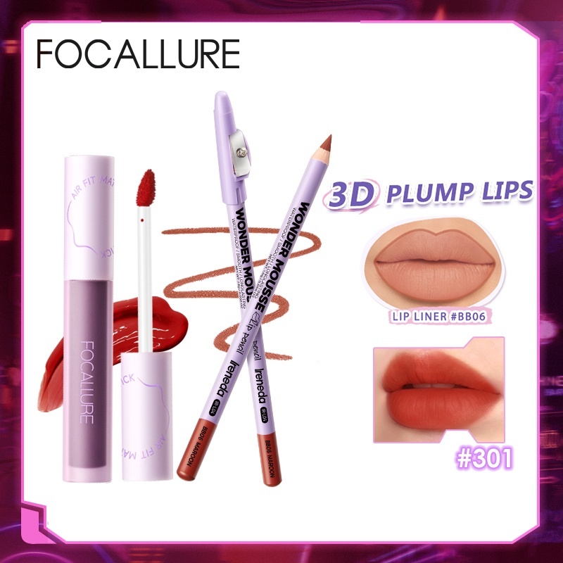FOCALLURE 2 Pcs Lips Makeup Set Airy Matte Lip Tint Long-Lasting ...