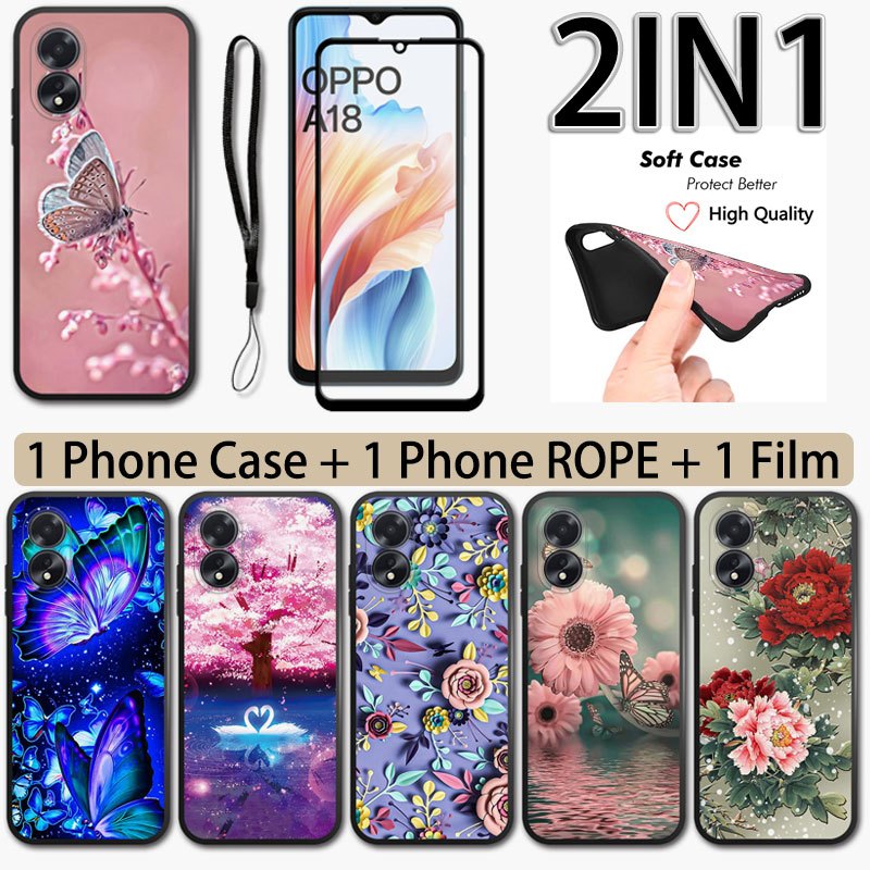 2 IN 1 Casing For OPPO A18 4G CPH2591 Case with Ceramic Tempered Curved ...