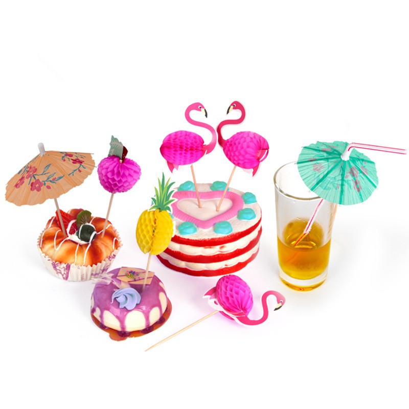 10pcs Tropical Hawaiian Theme Luau Party Fruit Cake Topper Straw ...