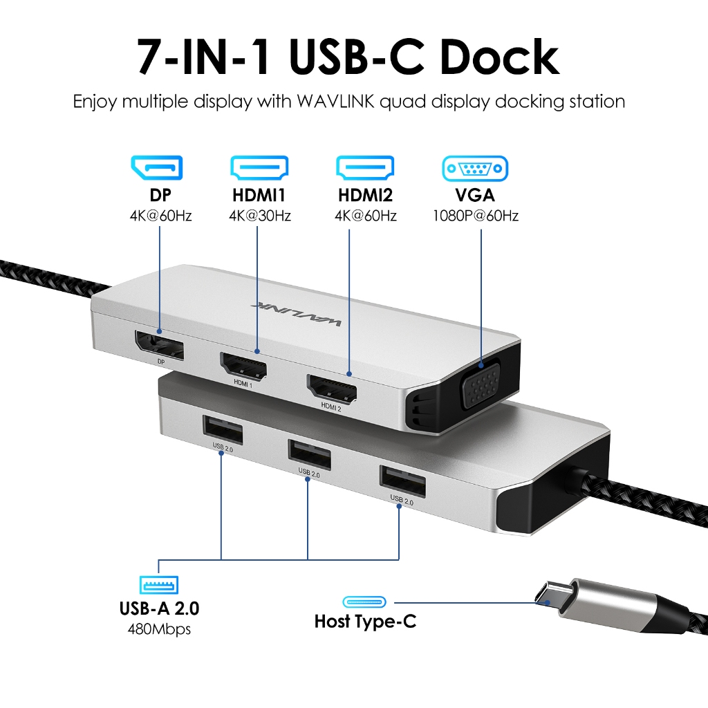 WAVLINK USB HUB Docking Station For Laptop USB-C to 4K HDMI Adapter PD ...