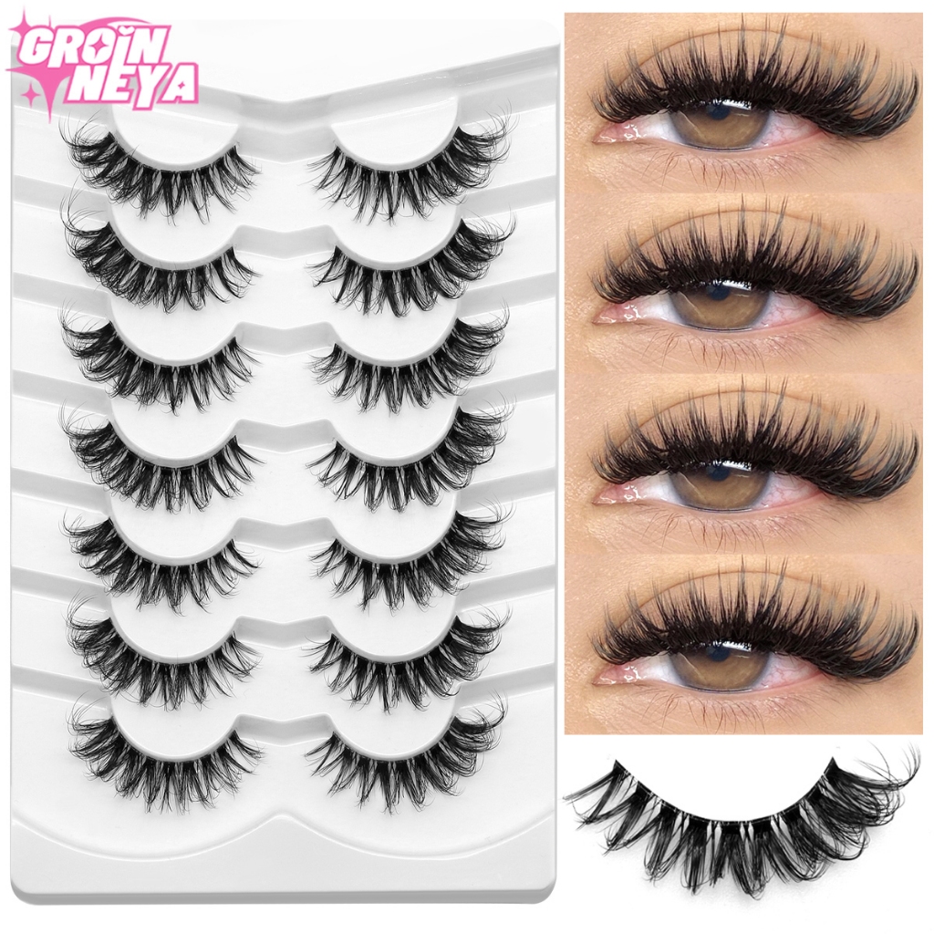 GROINNEYA Manga Eyelashes 5/7 Pairs Wispy Faux Mink Lashes Invisible Band Natural Soft Fluffy ...