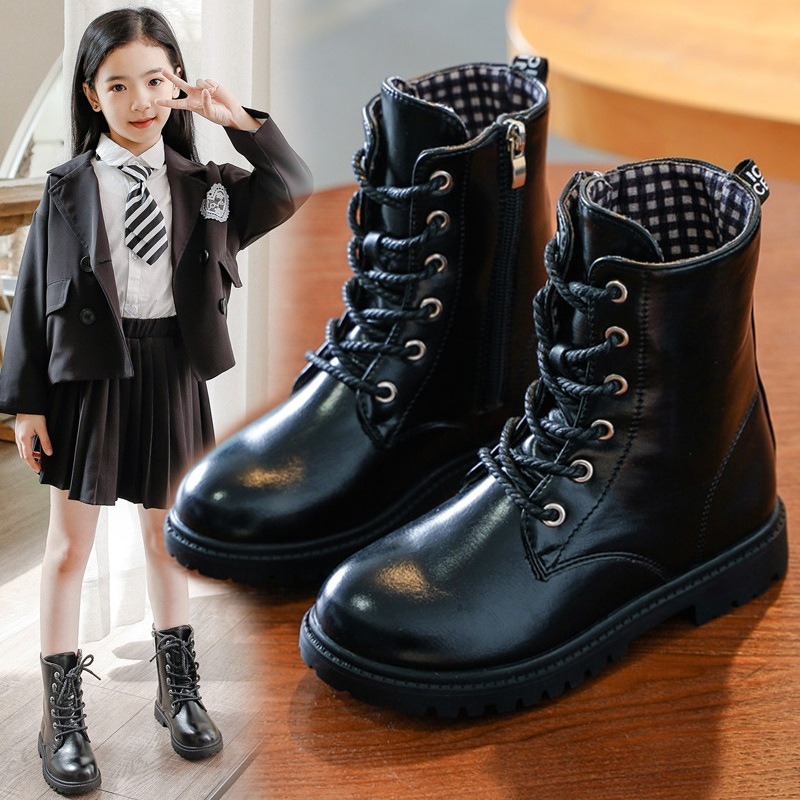 School Black boots for kids girls Military training Boots for Boy ...
