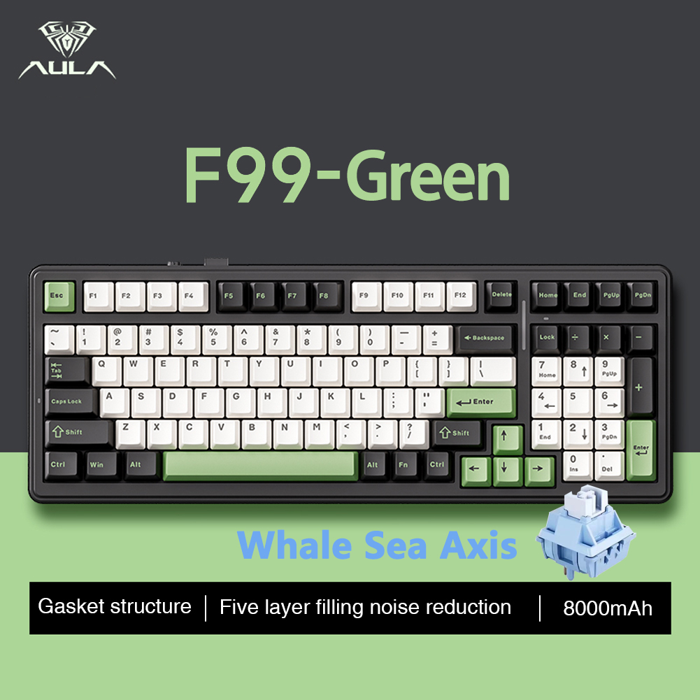 AULA F99 Mechanical Keyboard Customized 99 keys The Three Mode Connection Hot-swap Gasket ...