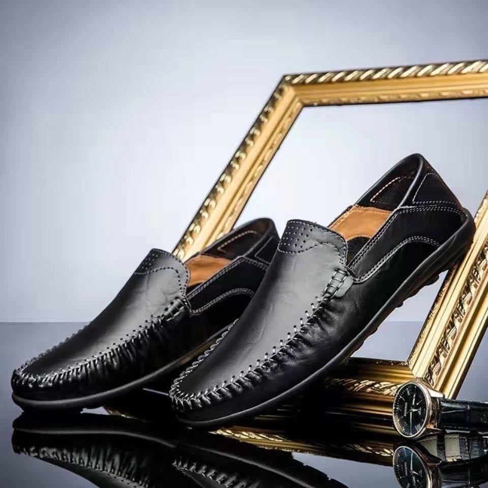 ADPLP Fashion Loafer Shoes For Men Business Black Leather Shoes One ...