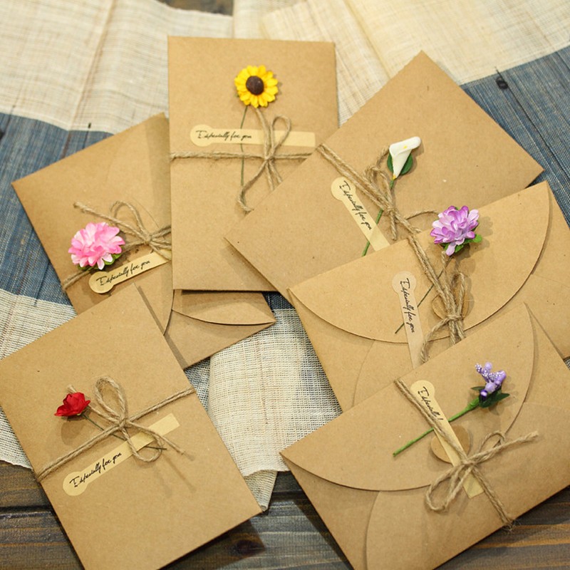 Envelope Kraft Paper Card With Flower Greeting Card Birthday ...