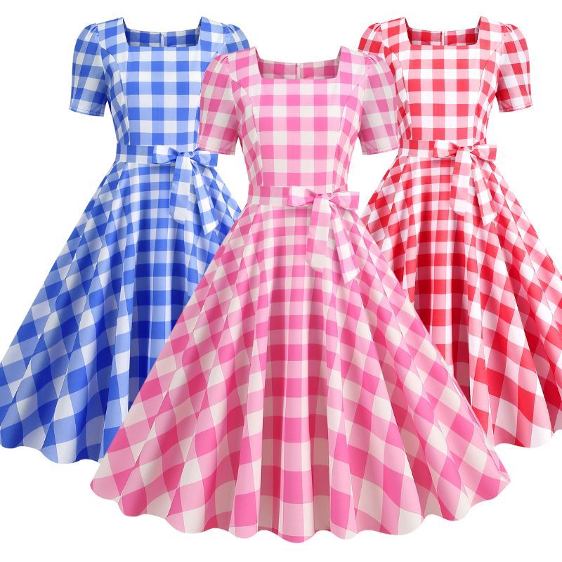 New female fashion temperament Barbie pink square collar short sleeve ...