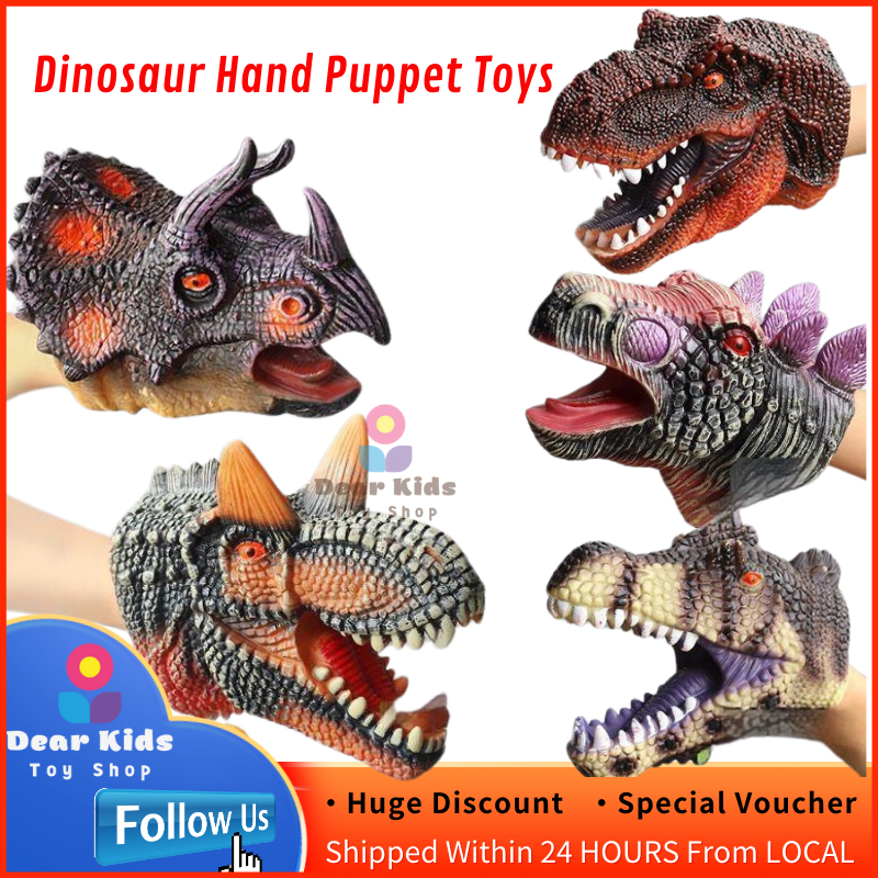 Soft Dinosaur Hand Puppets Animal Pretend Play Toy Set Tyrannosaurus ...