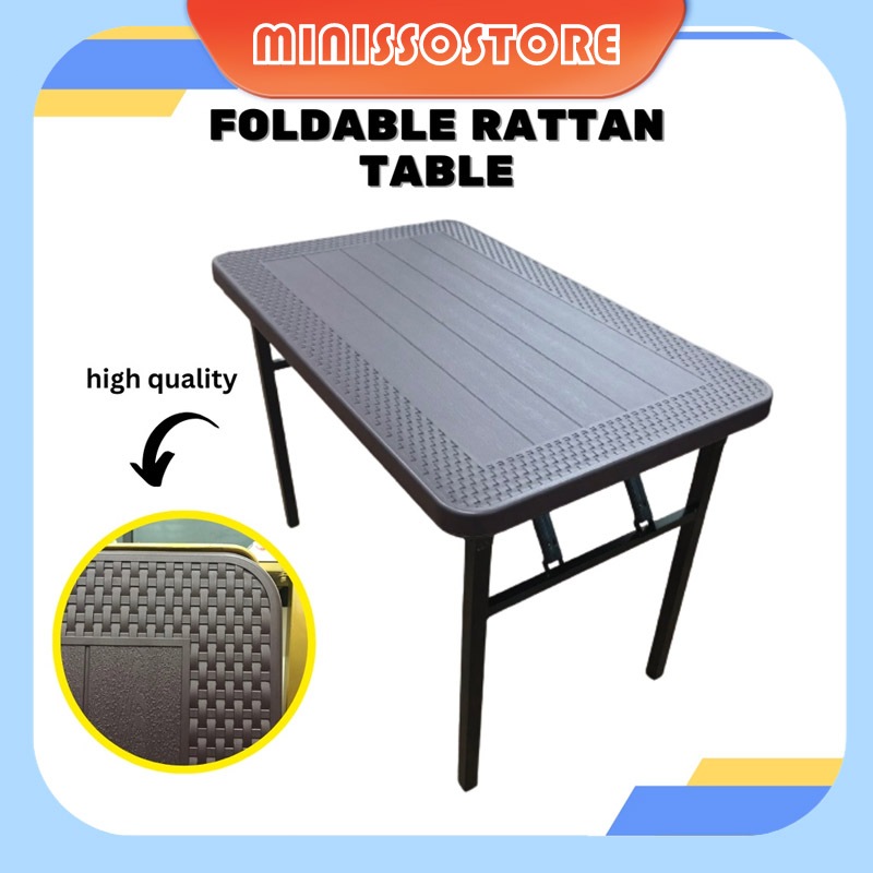 (COD)Foldable Plastic Rattan Table dining table High Quality 61x100 ...