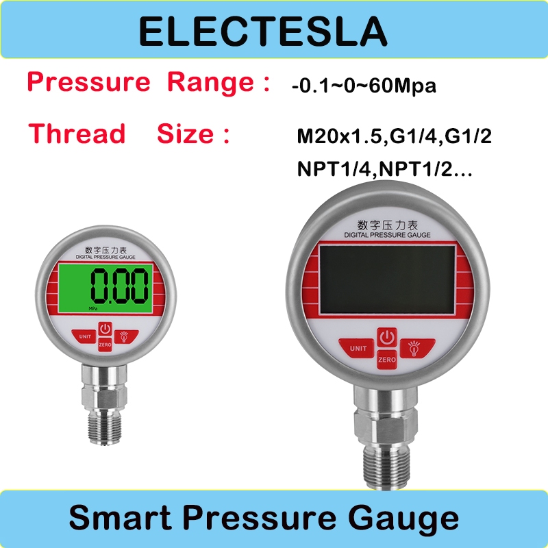 60Mpa Radial 100mm Stainless Steel Vacuum Air Pressure Meter Digital ...