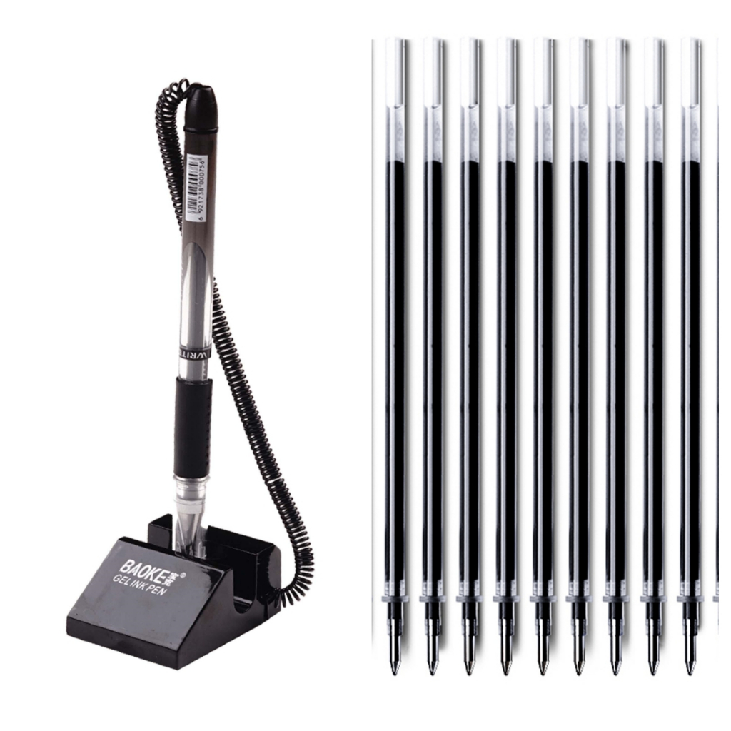 Table Top Pen Black Counter Pen with String Wire Stand Office Bank ...
